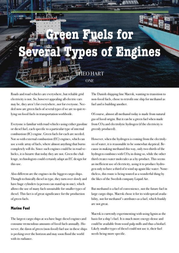 Green Fuels for Several Types of Engines - ONE Only Natural Energy