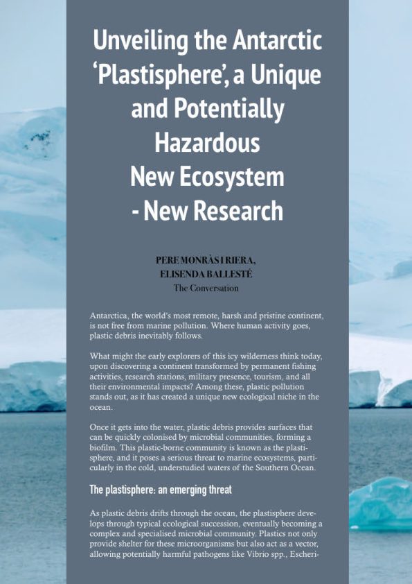 Unveiling the Antarctic ‘Plastisphere’, a Unique and Potentially ...